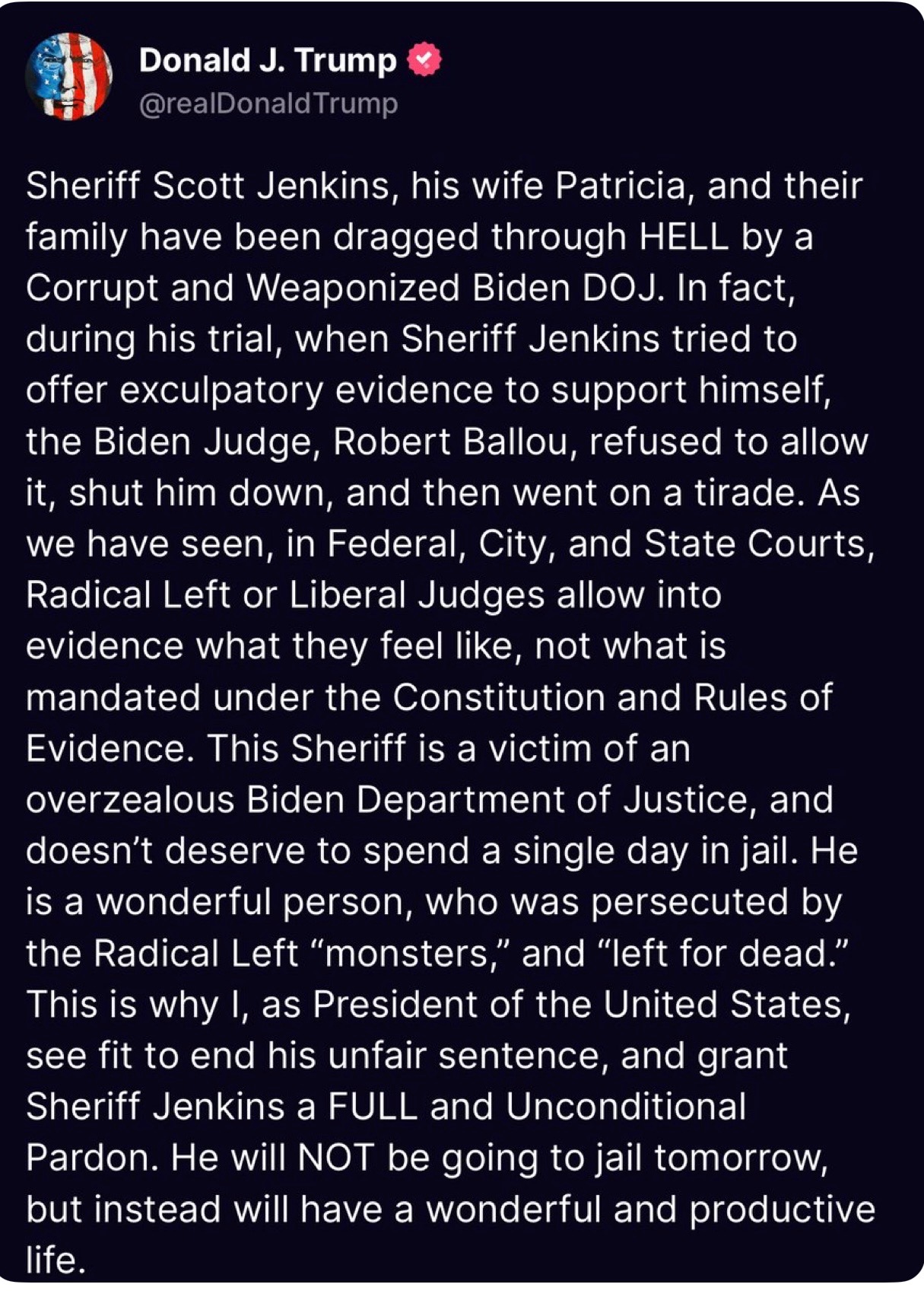PRESIDENT TRUMP'S PARDON OF COURAGEOUS SHERIFF SCOTT JENKINS MAY BE HIS ...